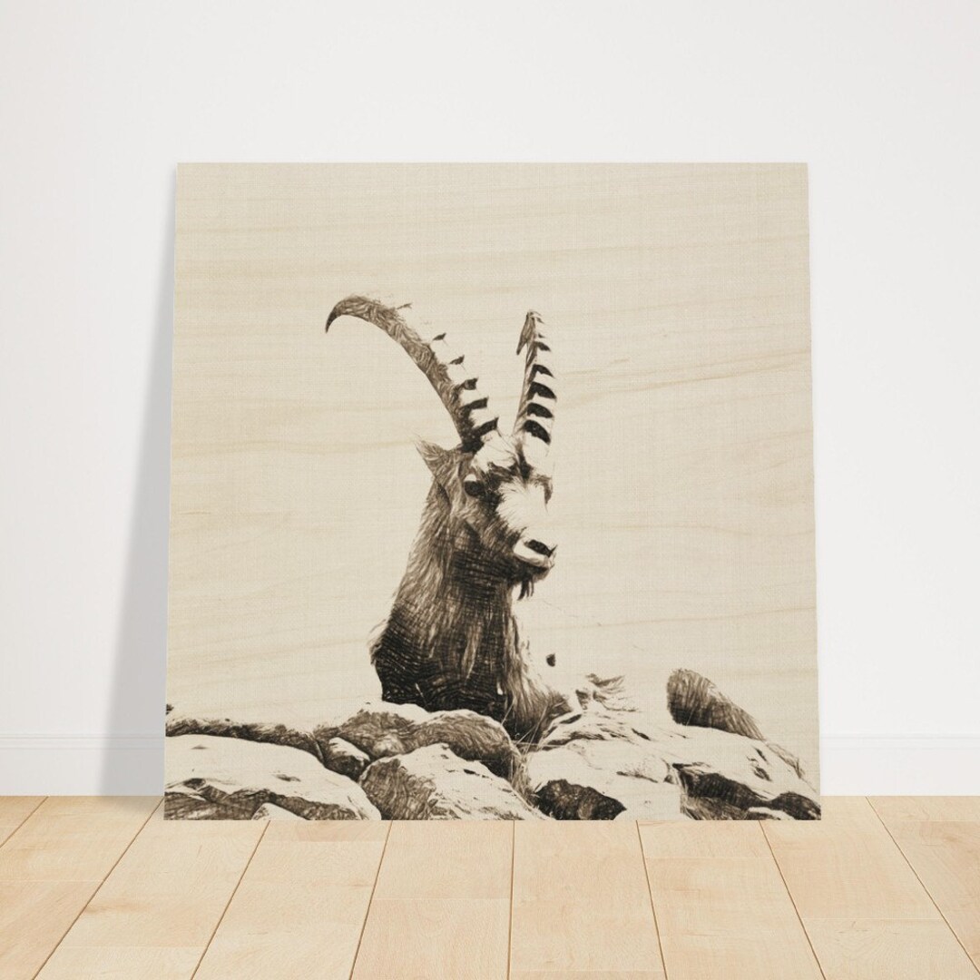 Wooden Ibex Print Alps - Pencil Drawing on Fsc-certified Plywood ...