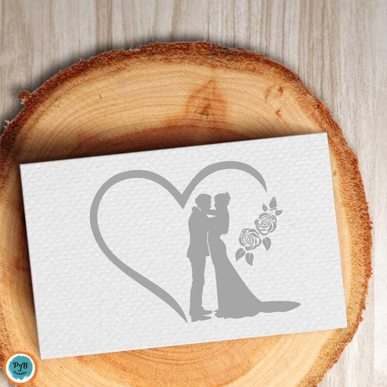 Wedding Couple Silhouette SVG, Png, Dxf, Eps, Jpg, Cricut, Heart Rose ...