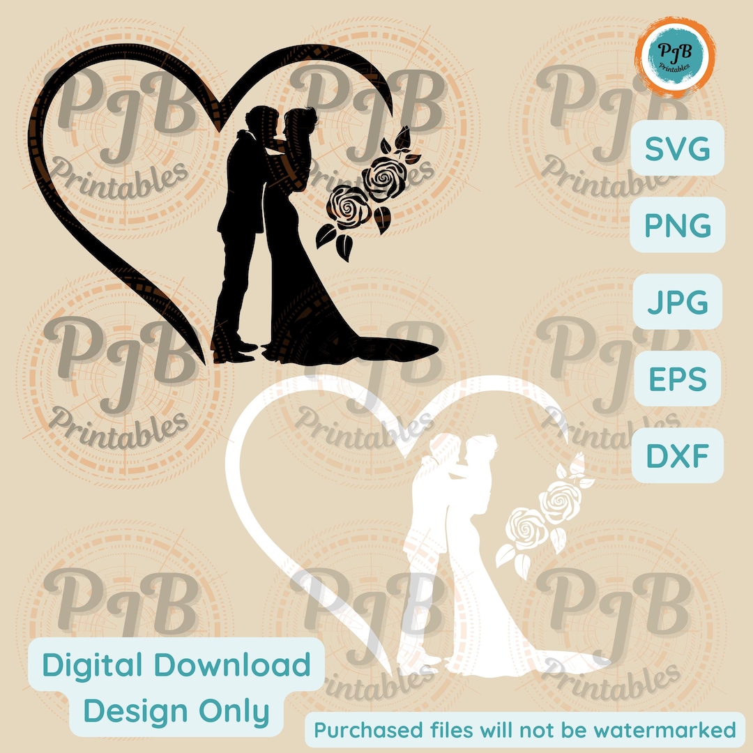 Silueta de pareja de novios SVG, png, dxf, eps, jpg, cricut, corazón ...