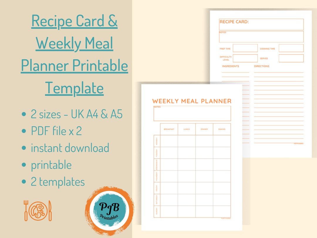 Recipe Template, Weekly Meal Planner, Printable Recipe, Recipe Card ...
