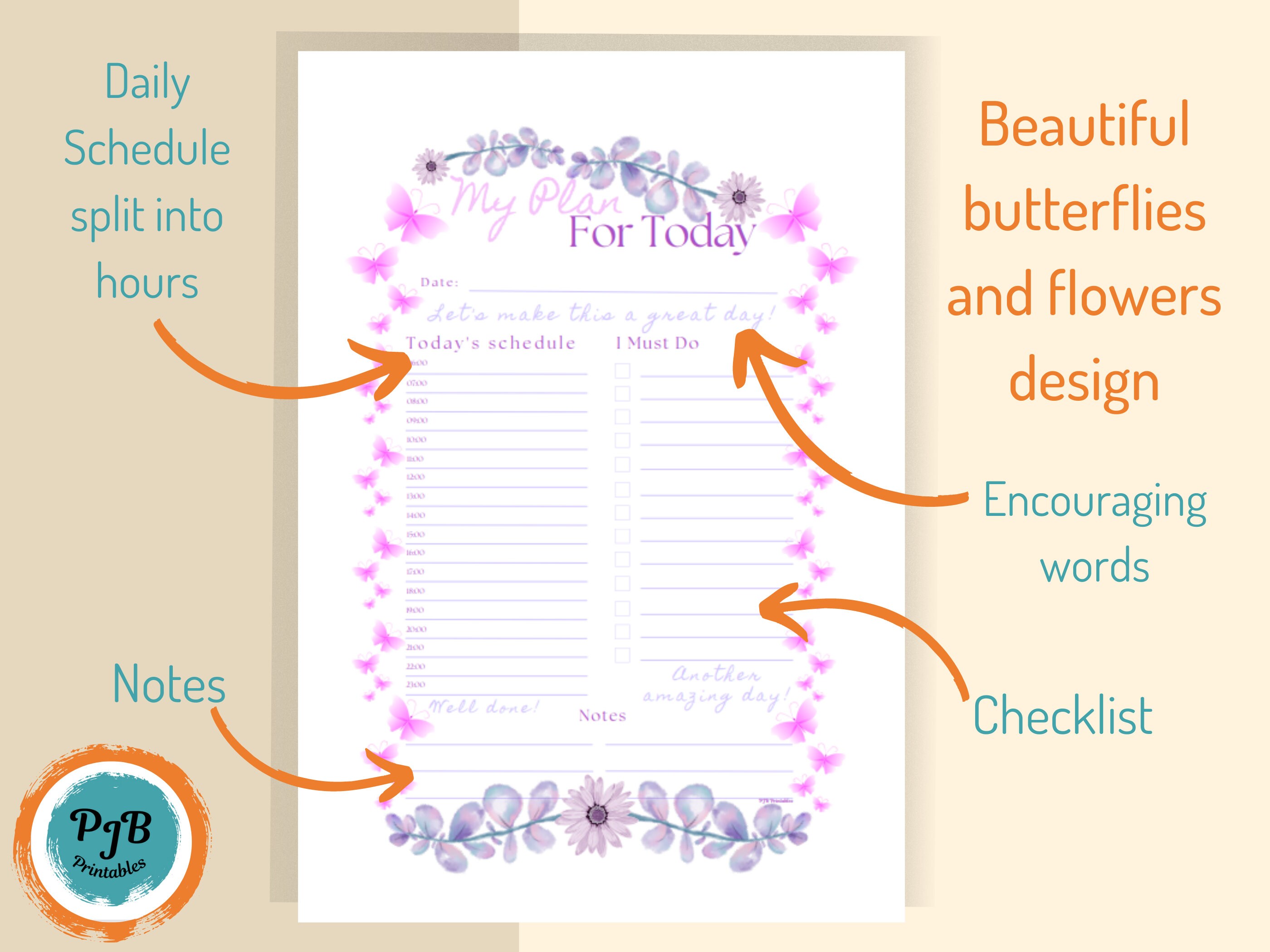 Daily Planner Printable, Daily Itinerary, Butterfly Themed Templates ...
