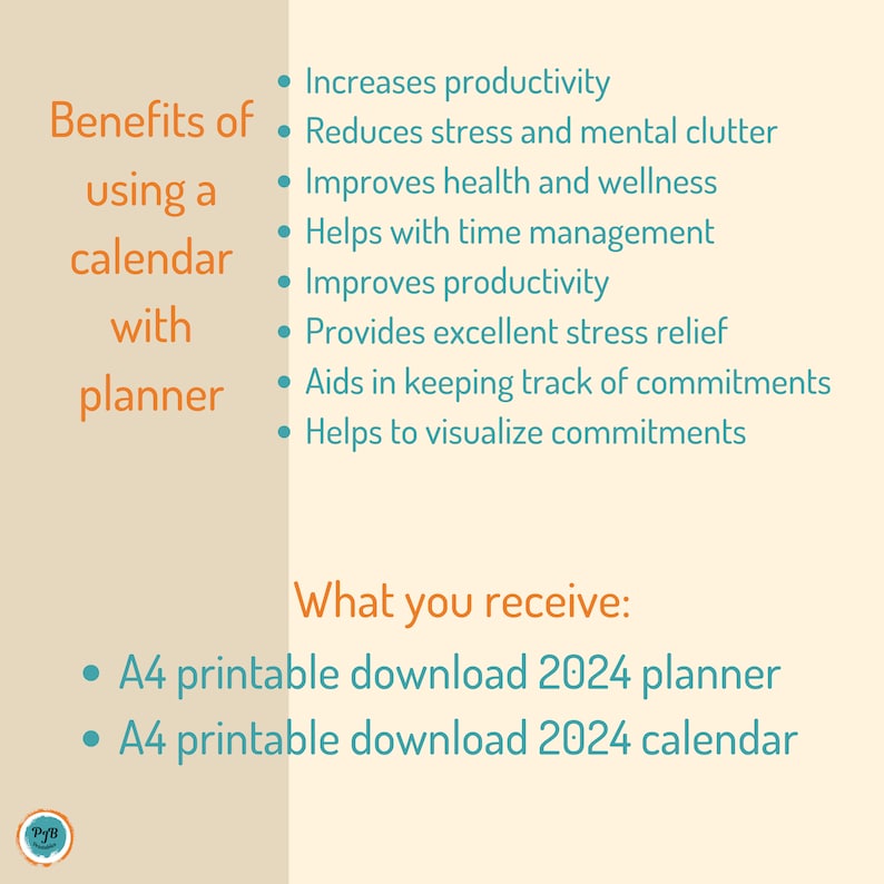 Printable Calendar Planner 2024 Wall Calendar Floral Themed Gift for ...