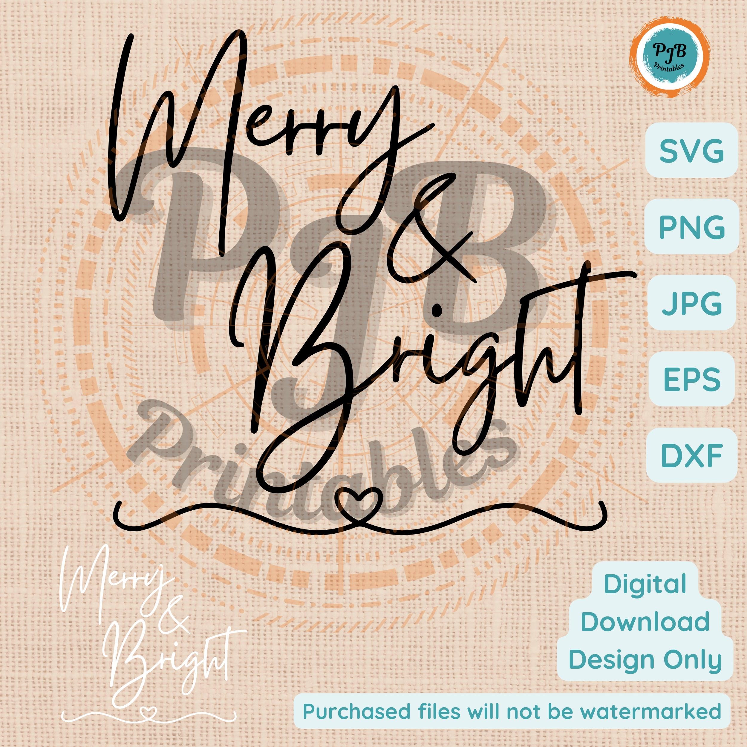 Merry and Bright SVG Cursive Font Christmas Words for Shirts With ...