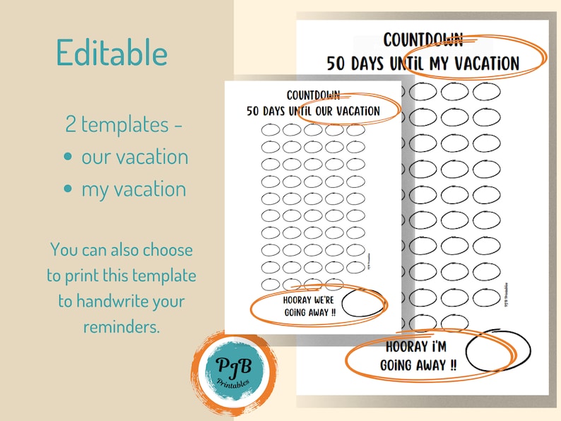 Countdown to Vacation Editable PDF Download Digital Planner Inserts ...