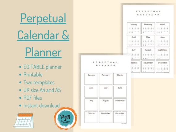 Printable Perpetual Calendar Chart