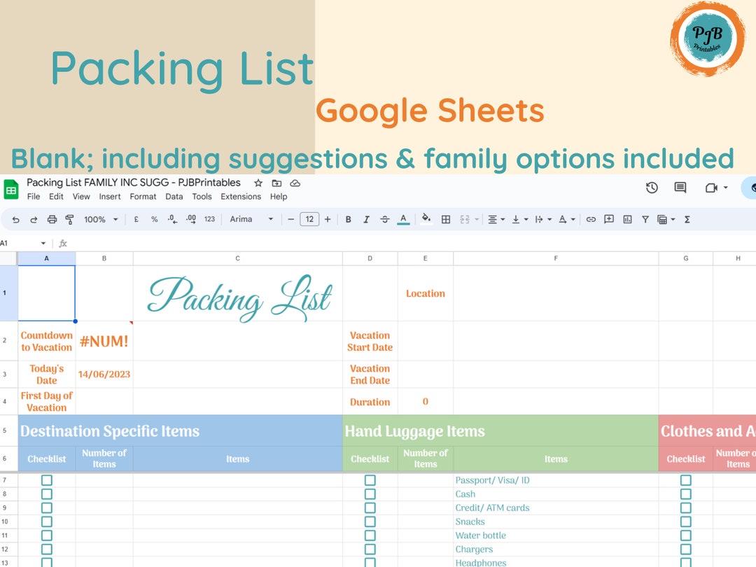 Google Sheet, Travel Packing Checklist, Editable, Trip, Vacation ...