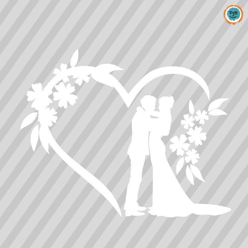 Wedding Couple Silhouette SVG Heart Flower PNG Cricut Wedding Heart Svg ...