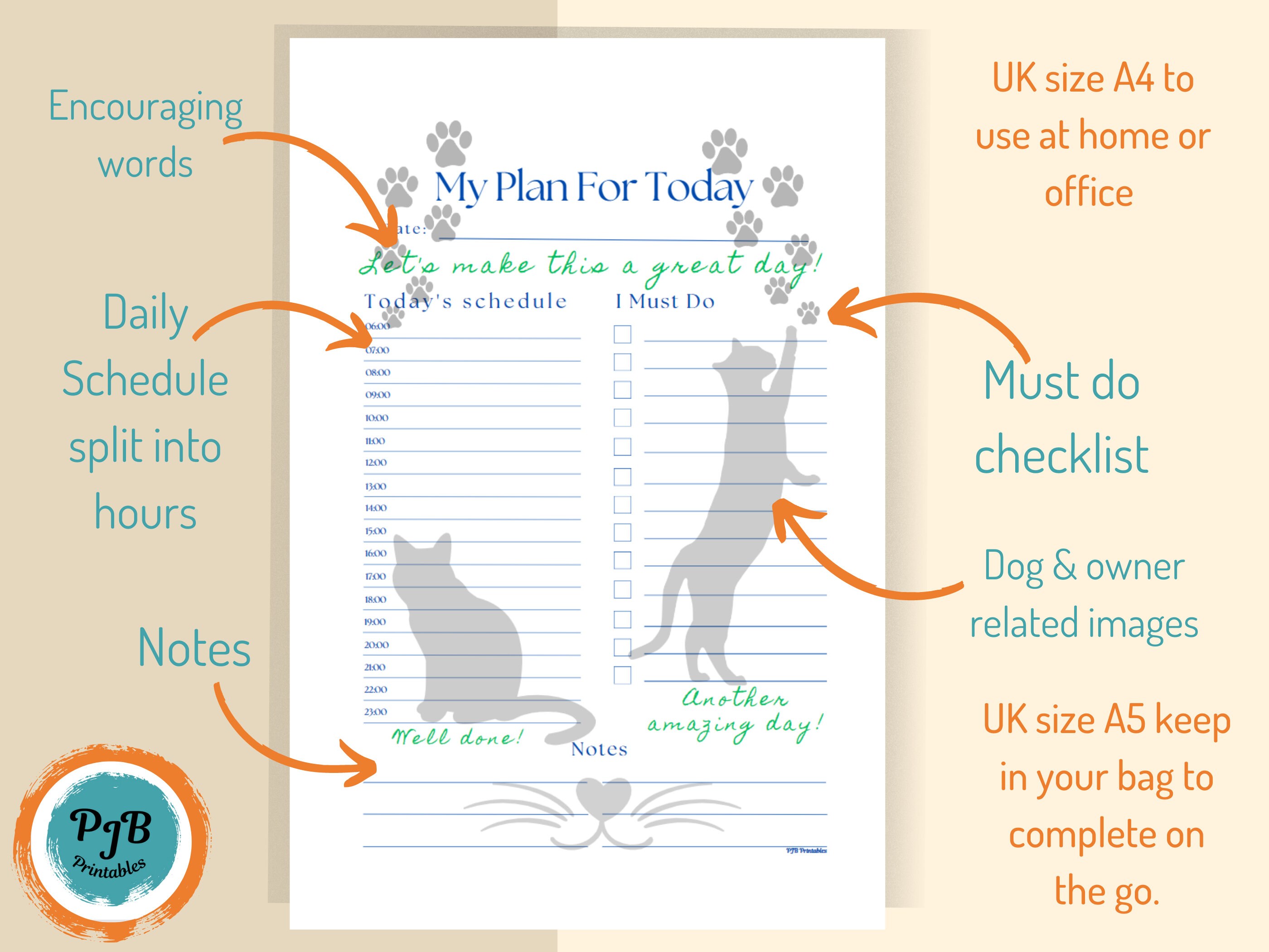 Daily Planner Printable, Daily Itinerary, Cat Themed, Cat Lovers ...
