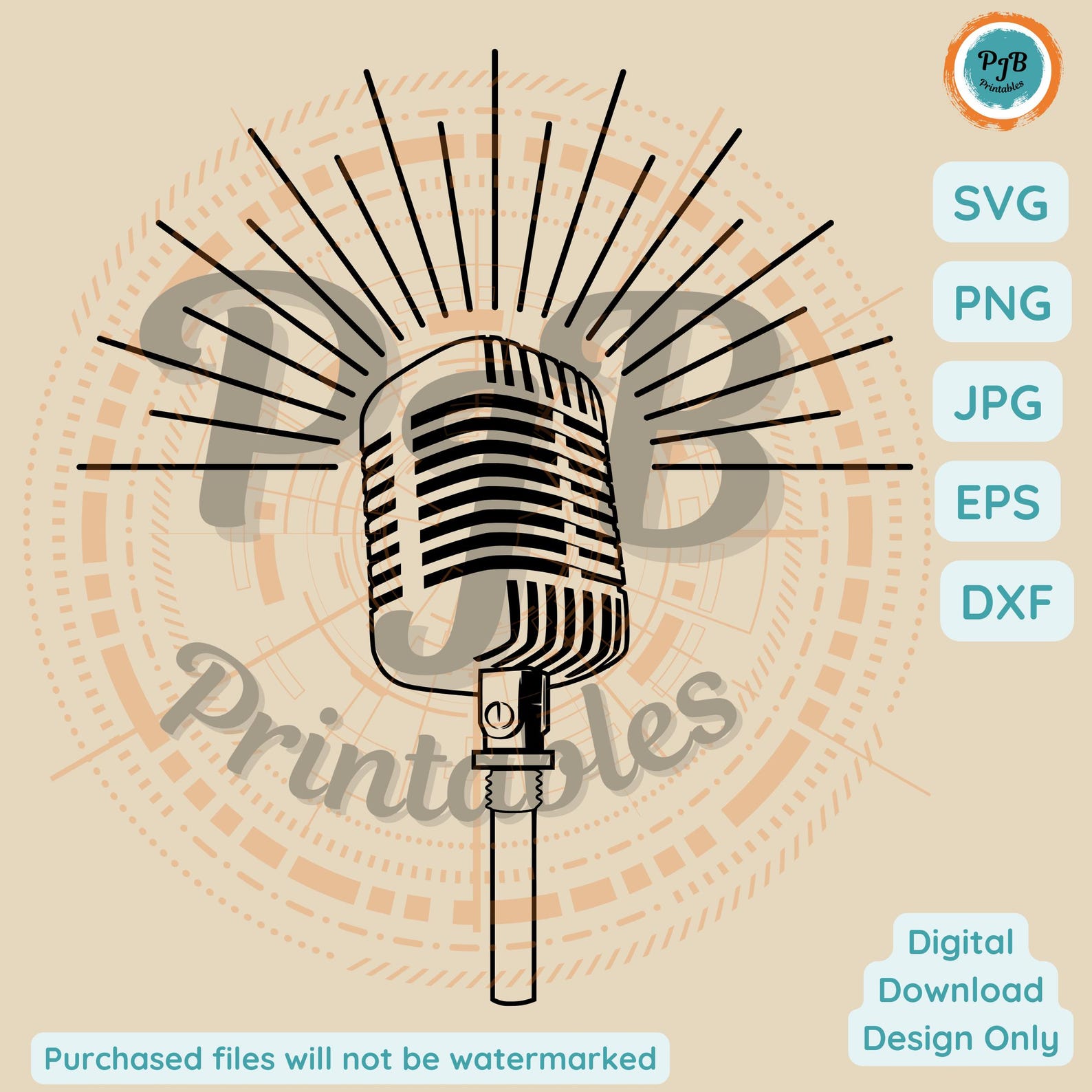 Vintage Microphone SVG Music PNG Cricut Music Lover Gift of Sound Waves ...