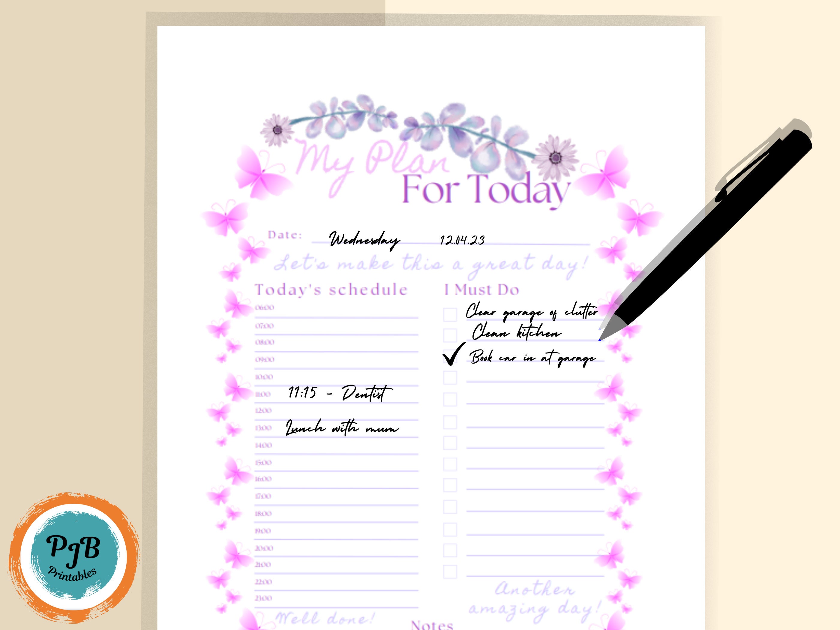 Daily Planner Printable, Daily Itinerary, Butterfly Themed Templates ...