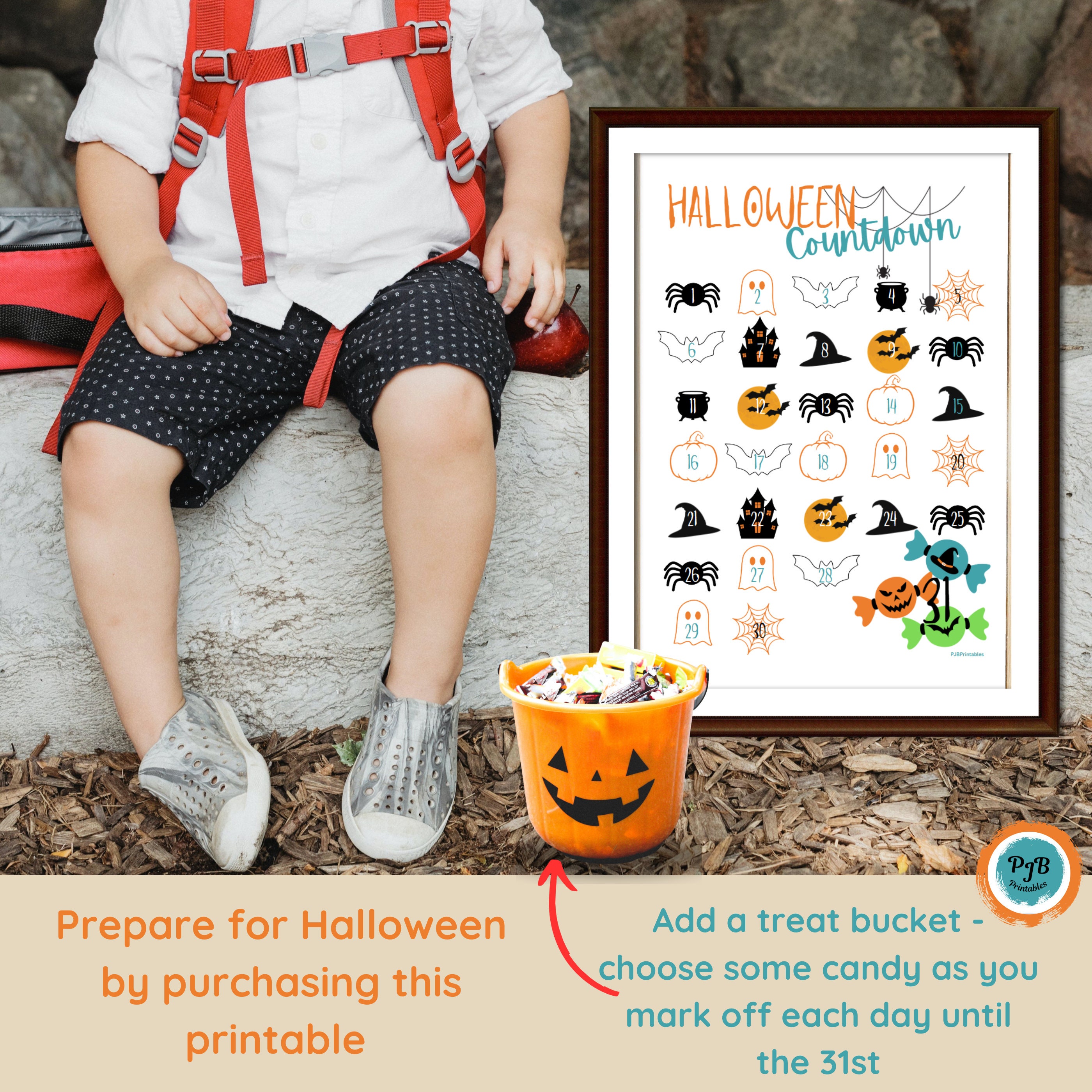 Halloween Countdown Printable Calendar October Halloween Digital ...
