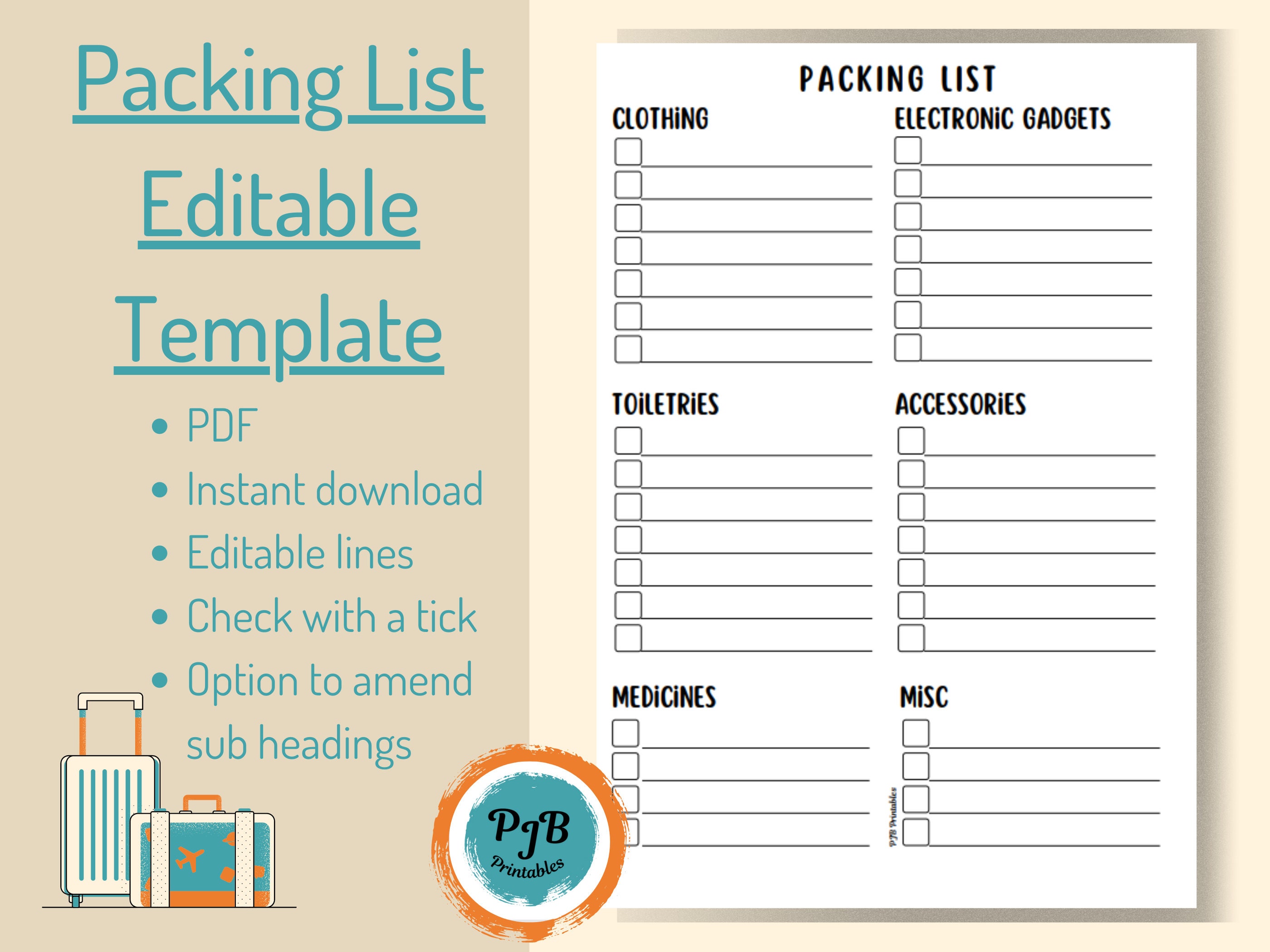 Travel Packing List PDF Download Printable Vacation Packing List ...