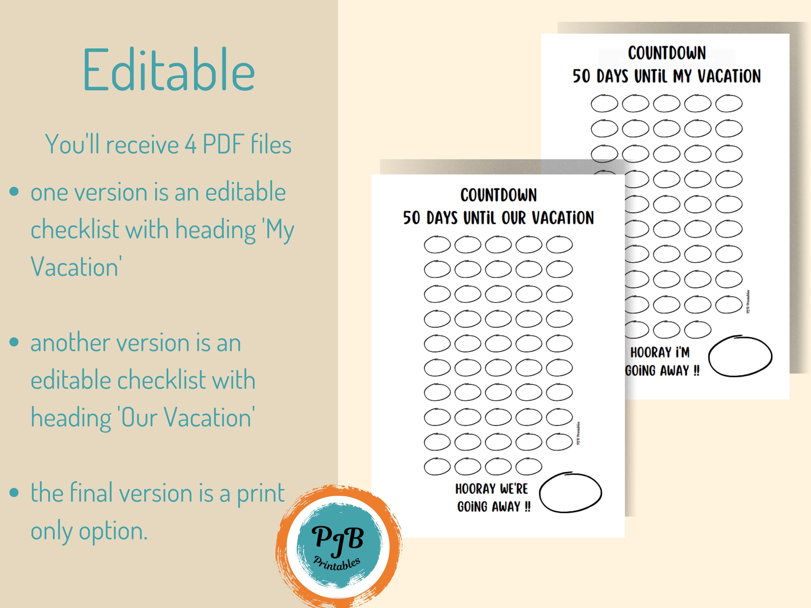 Countdown to Vacation Editable PDF Download Digital Planner Inserts ...