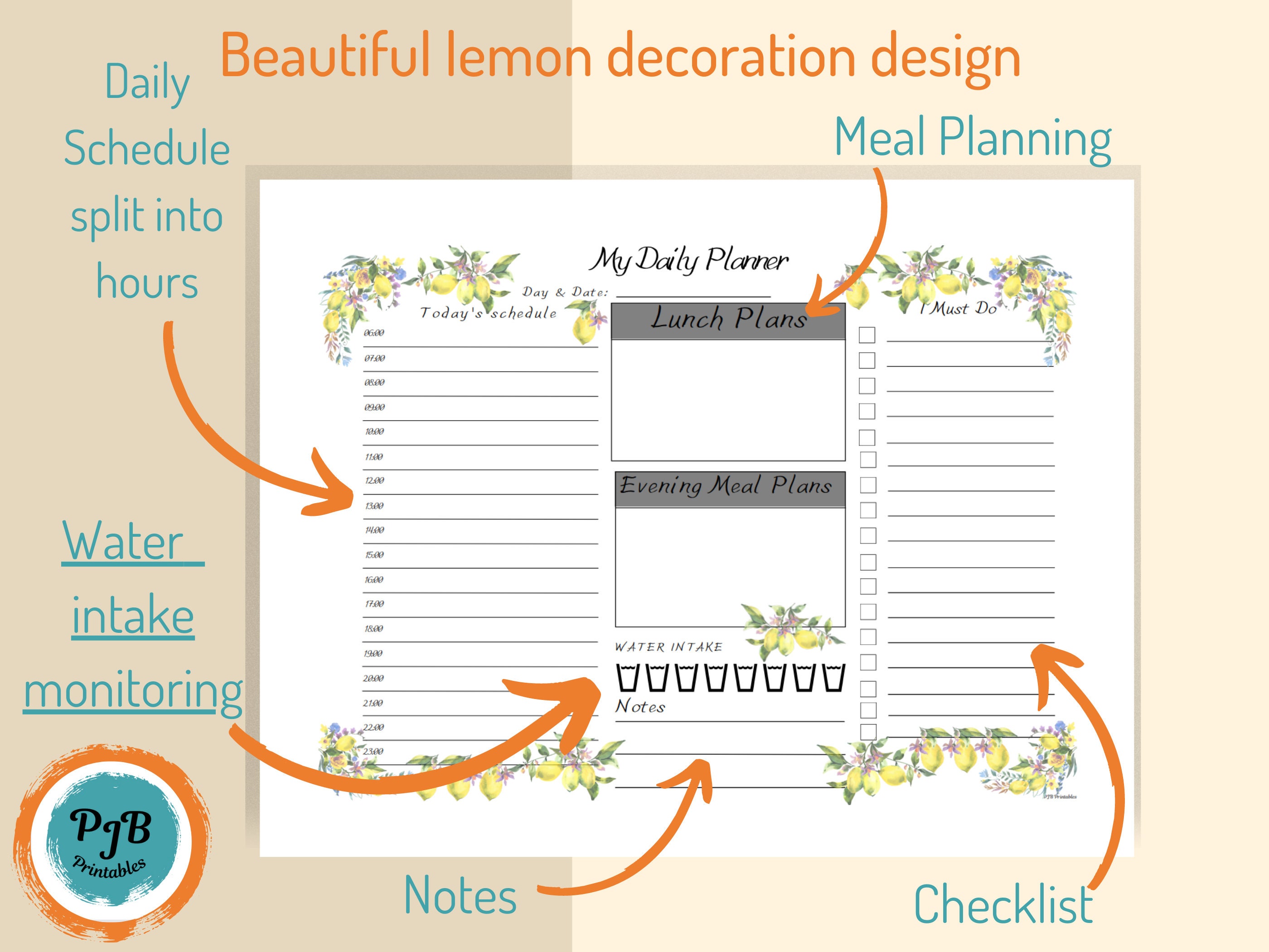 Daily Organizer, A3, A4, Lemon, Themed, Digital, Planner, Printable, to ...