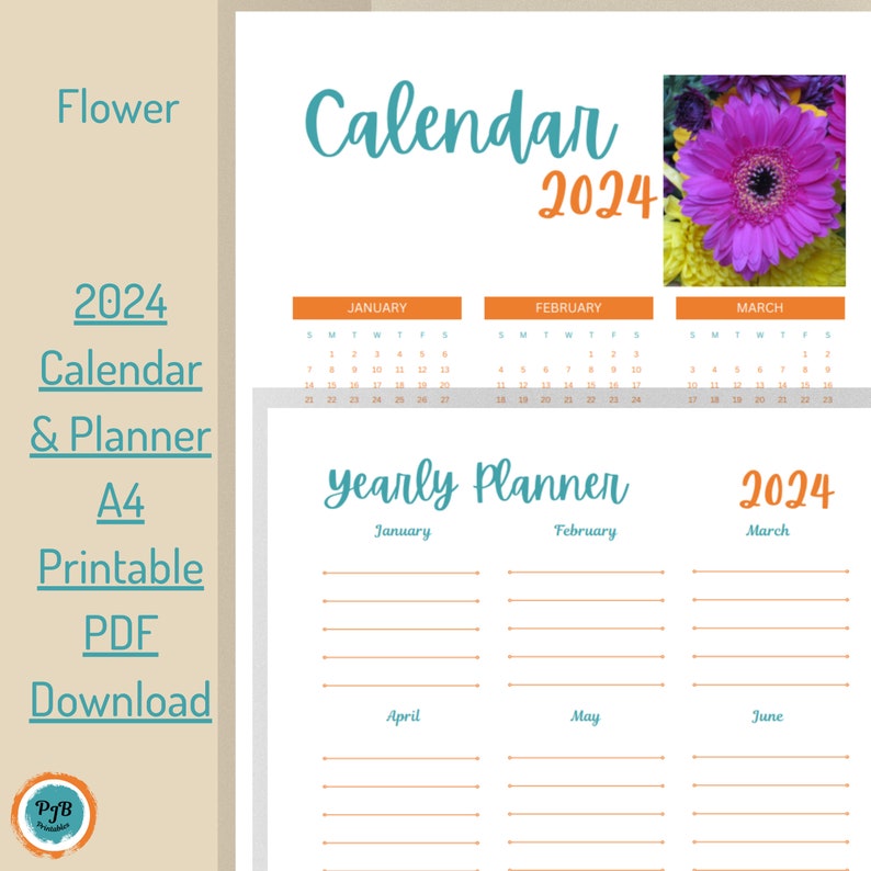 Printable Calendar Planner 2024 Wall Calendar Floral Themed Gift for ...