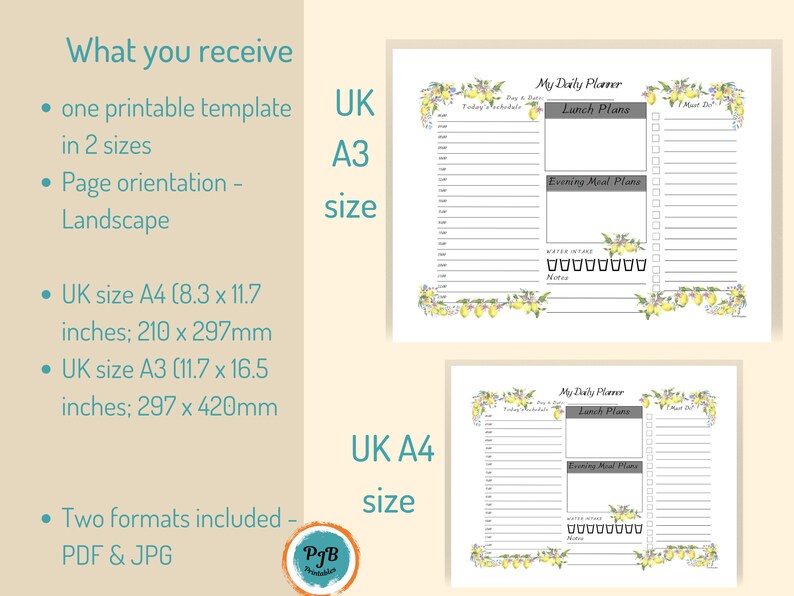 Daily Organizer, A3, A4, Lemon, Themed, Digital, Planner, Printable, to ...