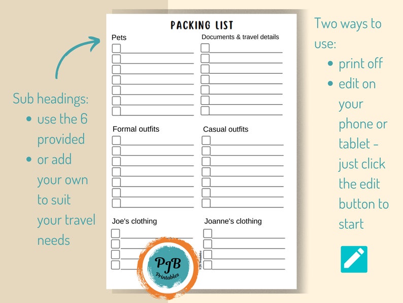 Travel Packing List PDF Download Printable Vacation Packing - Etsy