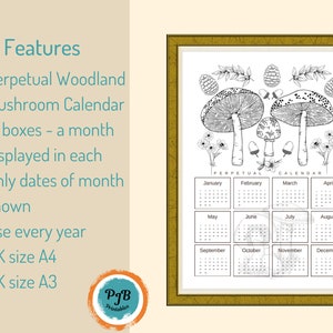 Perpetual Calendar Printable Mushroom Calendar Printable Yearly Planner ...