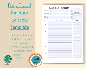 Travel Daily Itinerary Template - Etsy