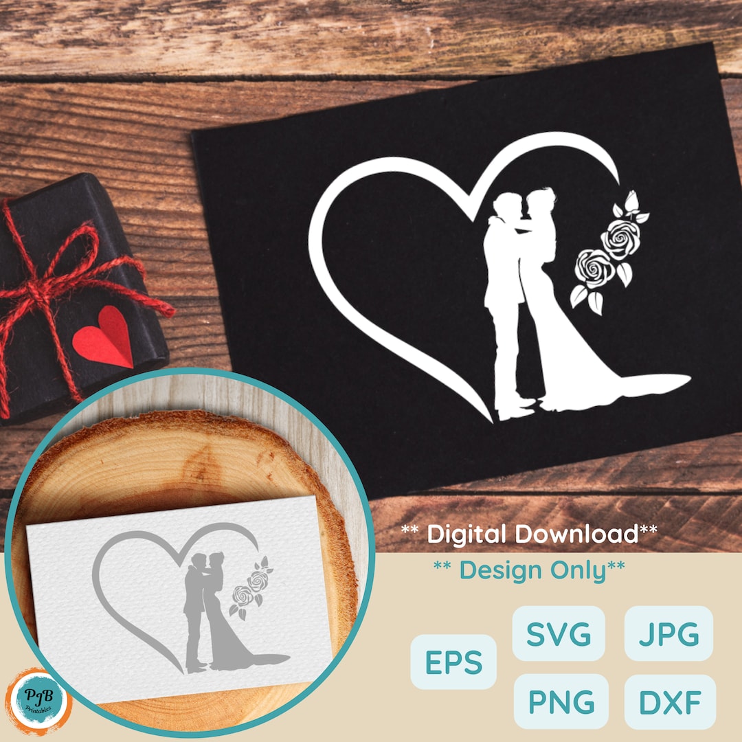 Silhouette de couple de mariage SVG, png, dxf, eps, jpg, cricut, coeur ...