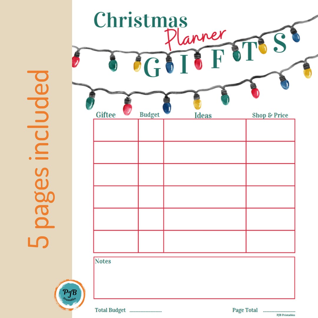Christmas Planner Printable Christmas Gift List Template Budget Planner ...