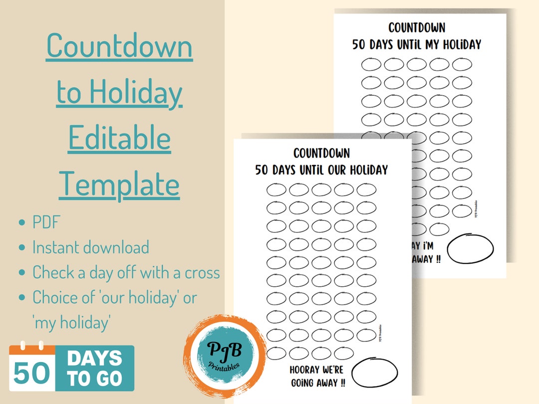 Holiday Countdown Editable PDF Download Digital Planner Inserts Days ...