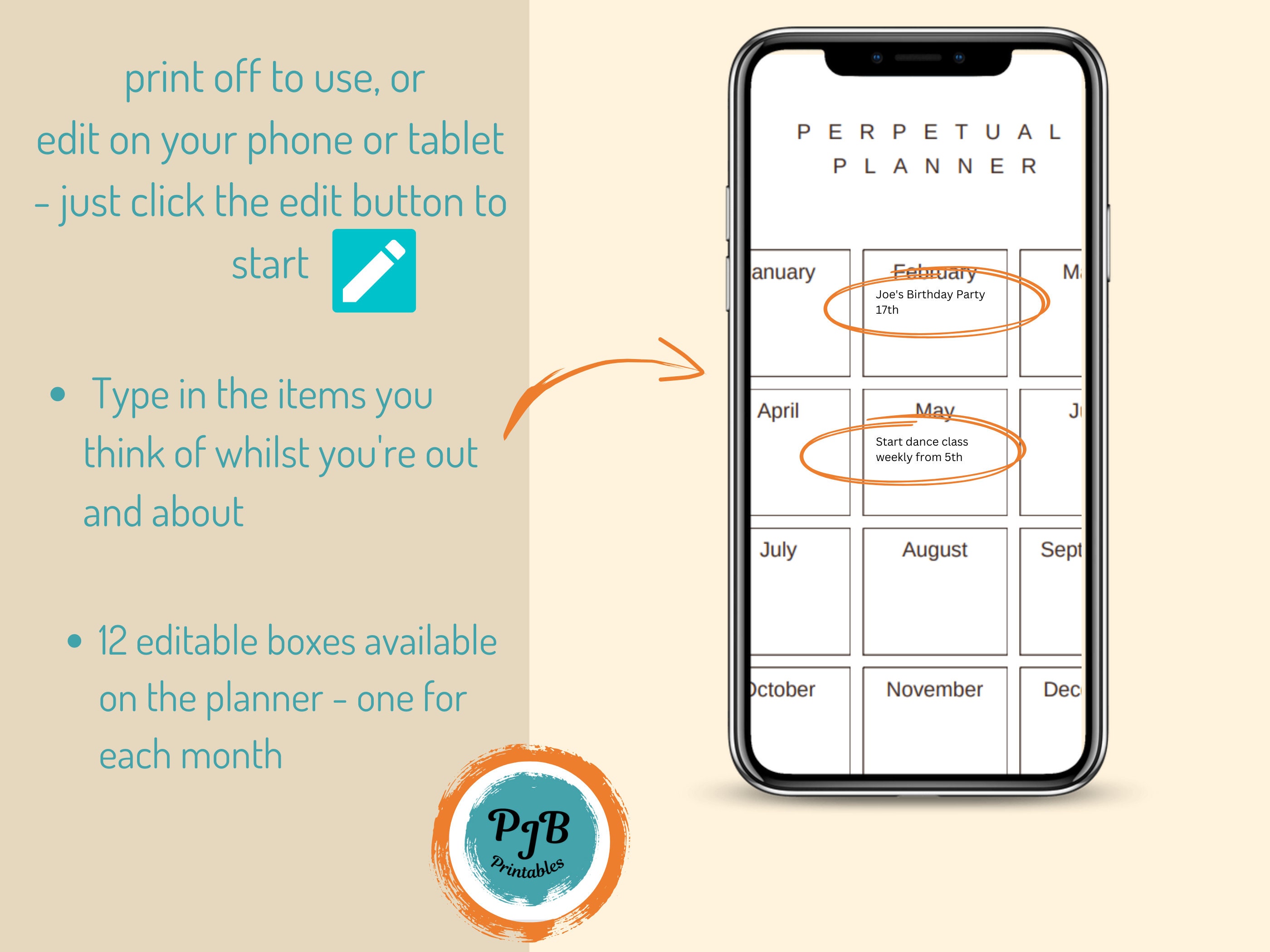 Perpetual Calendar Printable Yearly Planner Editable Calendar Template ...