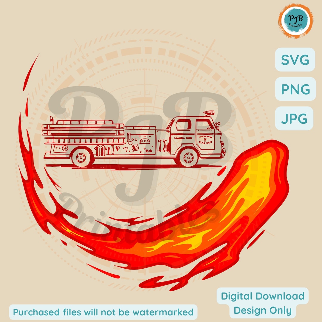 Fire Engine SVG Flame Svg Firefighter Gift First Responder PNG Cricut ...