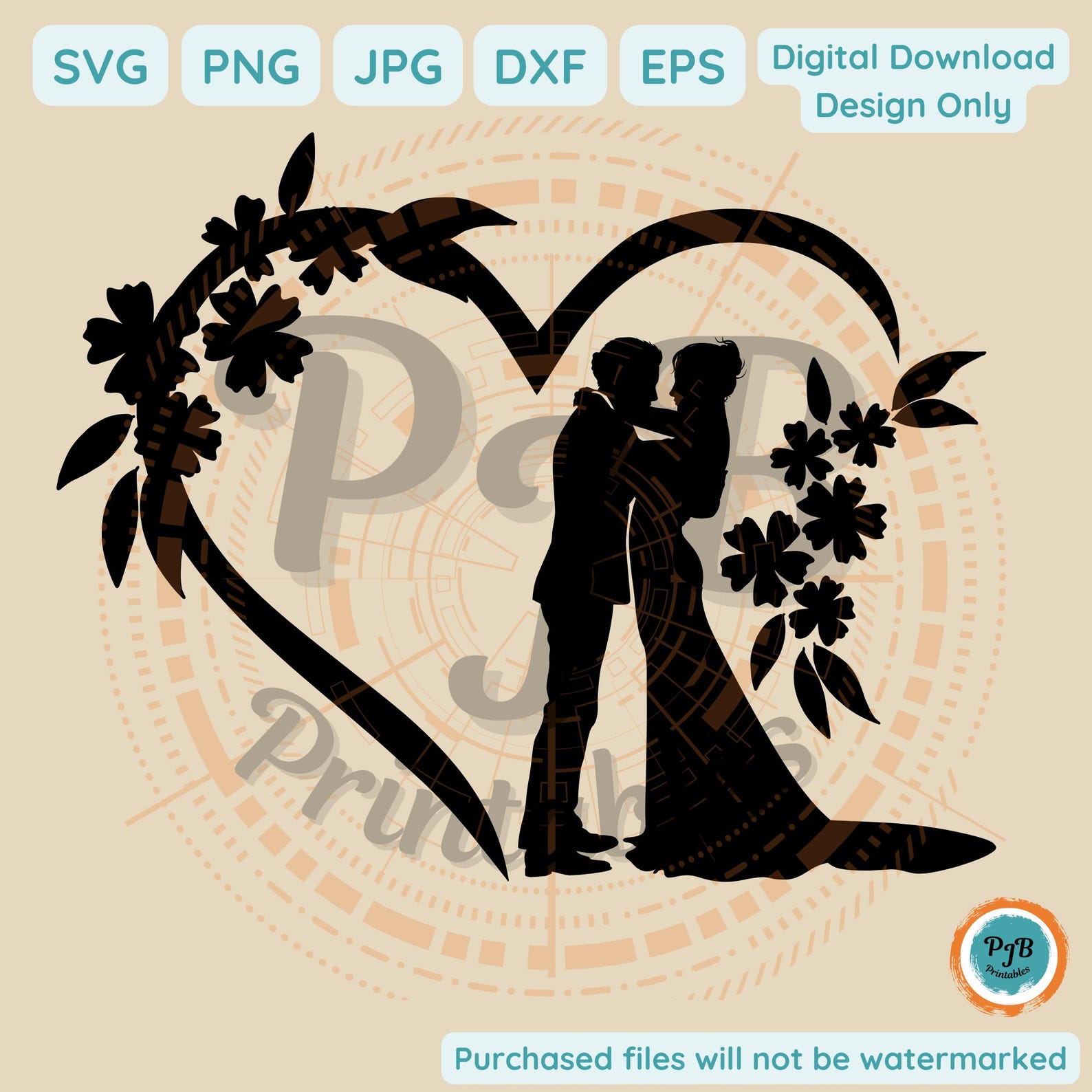 Wedding Couple Silhouette SVG Heart Flower PNG Cricut Wedding Heart Svg ...