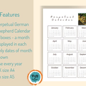 Perpetual Calendar Printable German Shepherd Gift Printable Yearly ...