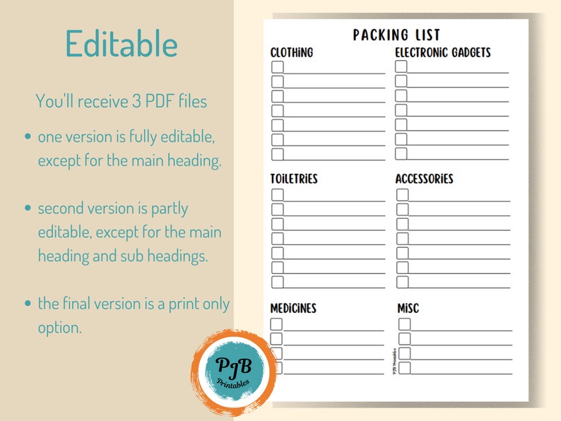 Travel Packing List PDF Download Printable Vacation Packing List ...
