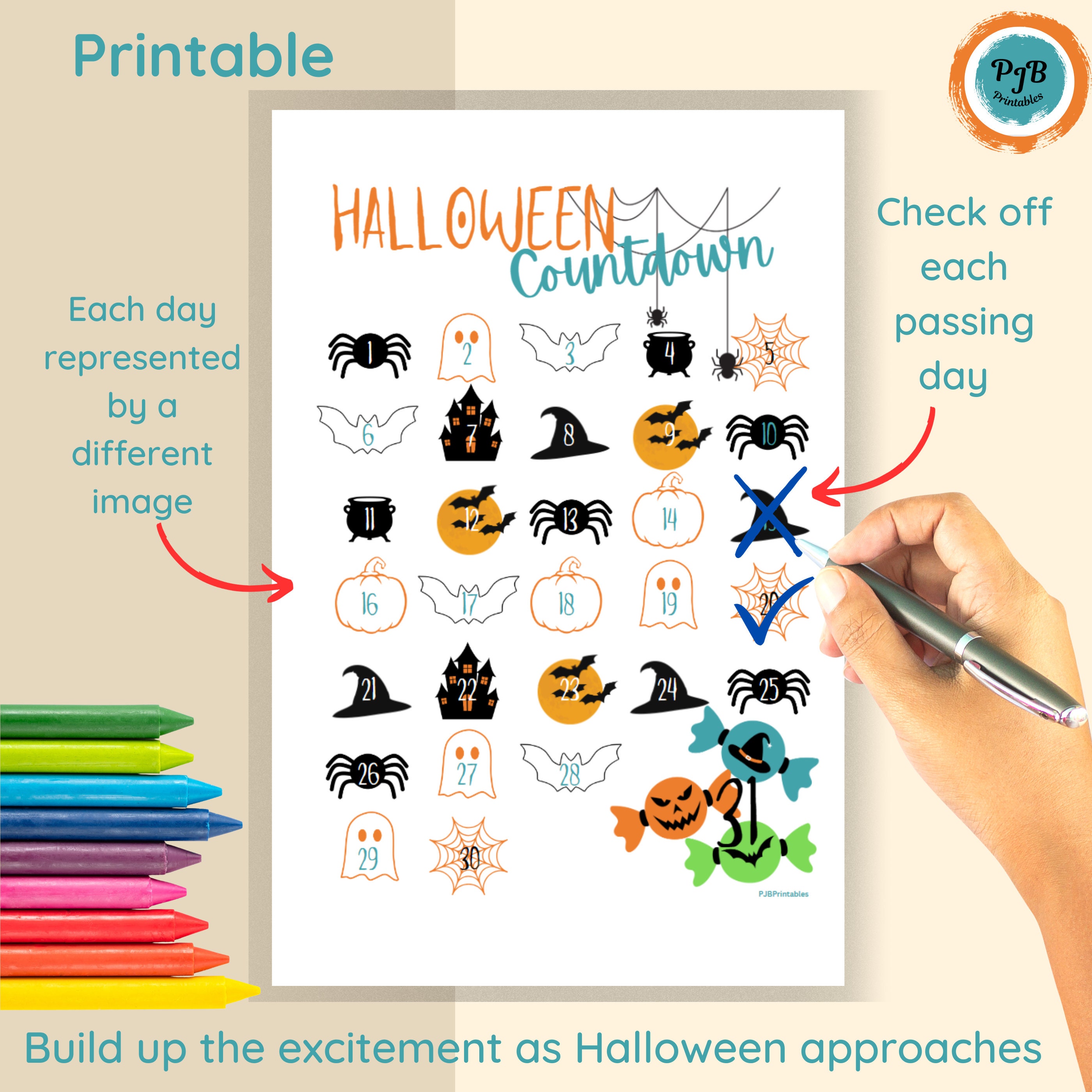 Halloween Countdown Printable Calendar October Halloween Digital ...