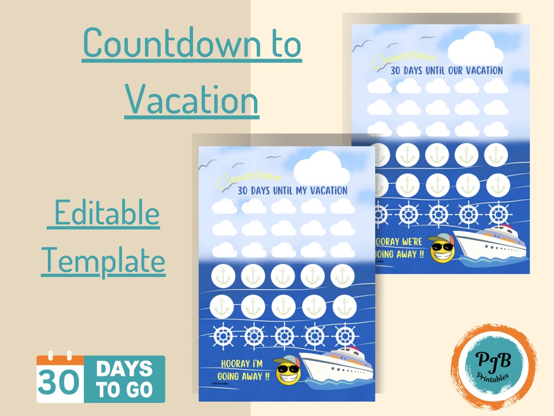 Countdown to Vacation Planning Editable 30 Day Countdown Family ...
