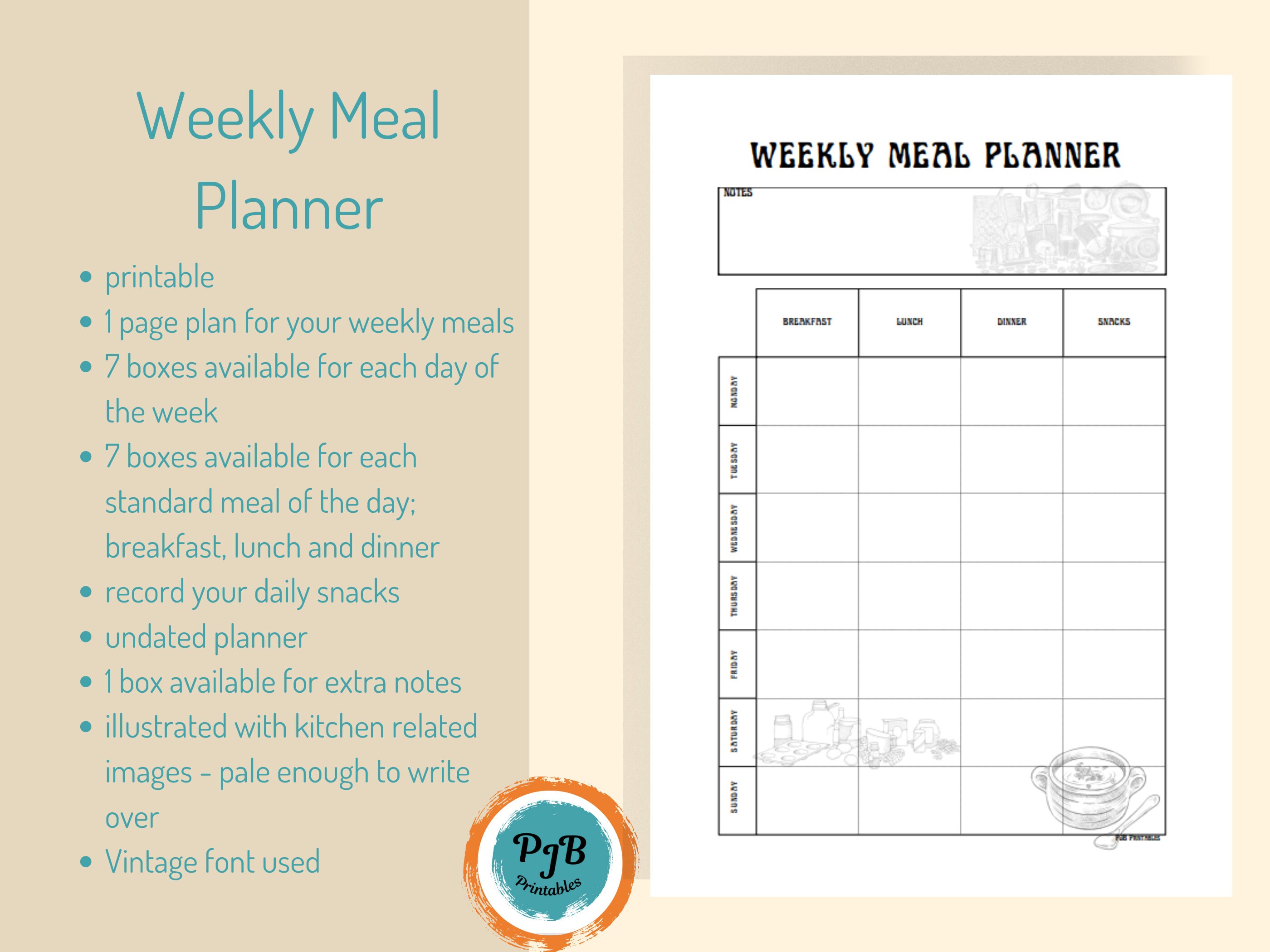 Recipe Template Weekly Meal Planner Printable Recipe Blank Recipe Pages ...