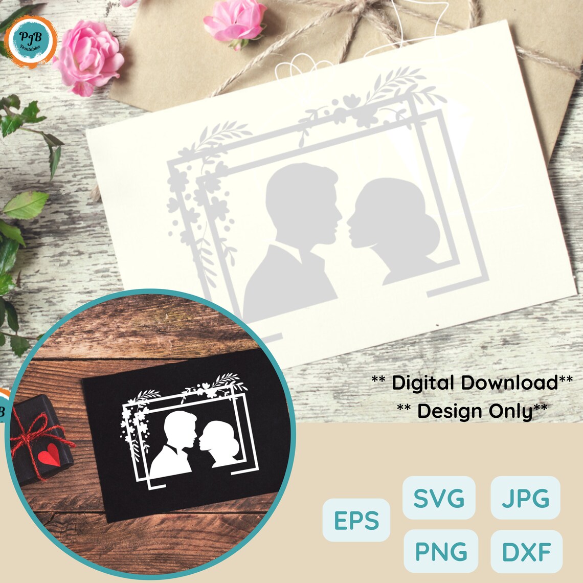 Wedding Couple Silhouette SVG, Png, Dxf, Eps, Jpg, Cricut, Flowers ...