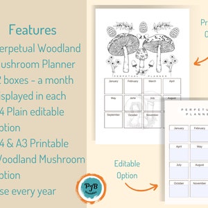 Perpetual Calendar Printable Mushroom Calendar Printable Yearly Planner ...