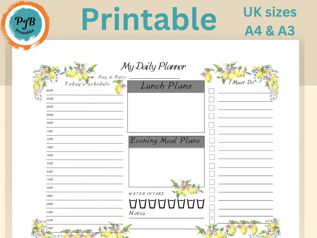 Daily Organizer, A3, A4, Lemon, Themed, Digital, Planner, Printable, to ...