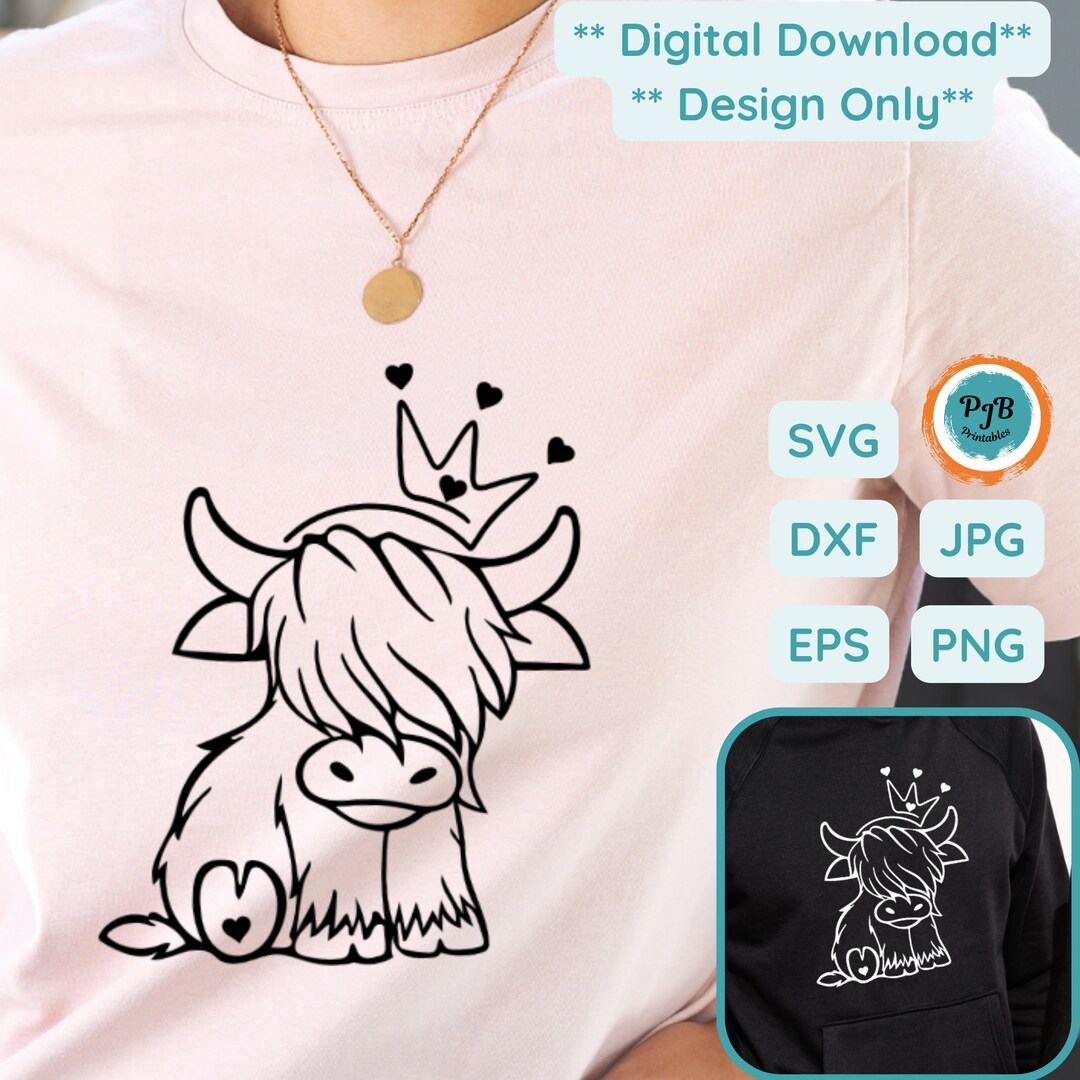 Cute Highland Cow Clipart Cow Crown SVG Cow Hearts Svg Farm Animals Png ...