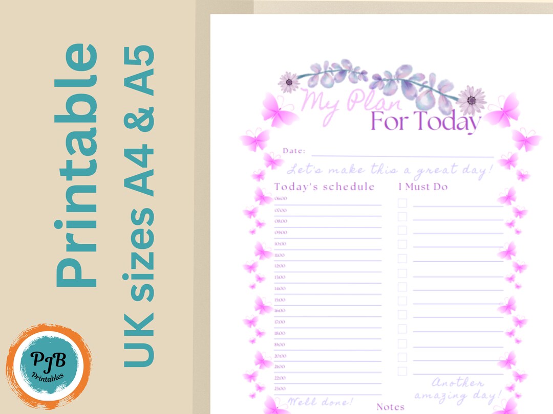 Daily Planner Printable, Daily Itinerary, Butterfly Themed Templates ...