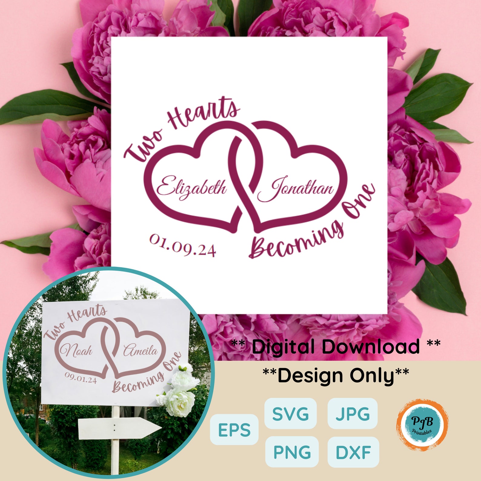 Wedding Hearts SVG File for Cnc Sign Template PNG for Sublimation Two ...