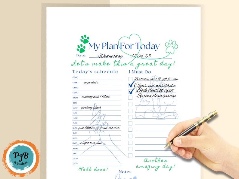 Daily Planner Printable, Daily Itinerary, Dog Mom Themed, Pet Lovers ...
