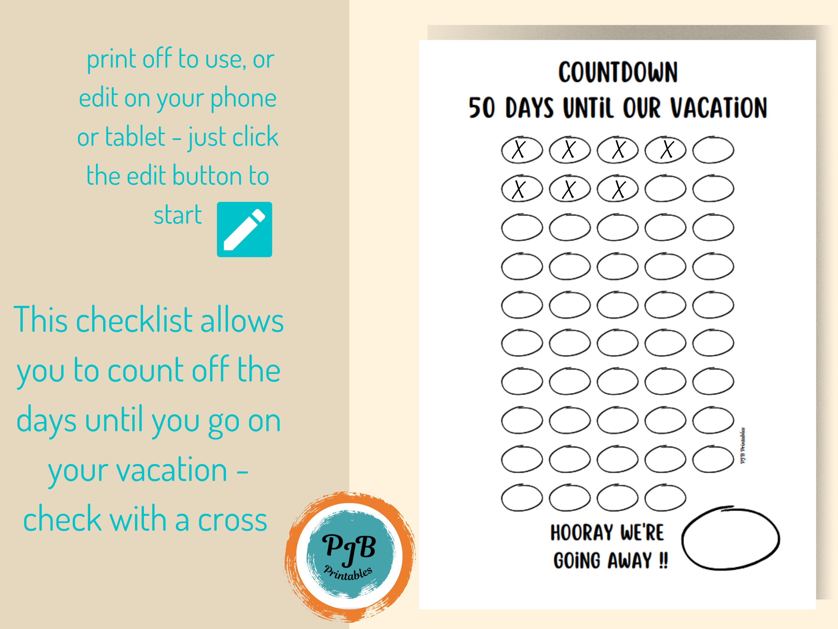 Countdown to Vacation Editable PDF Download Digital Planner Inserts ...