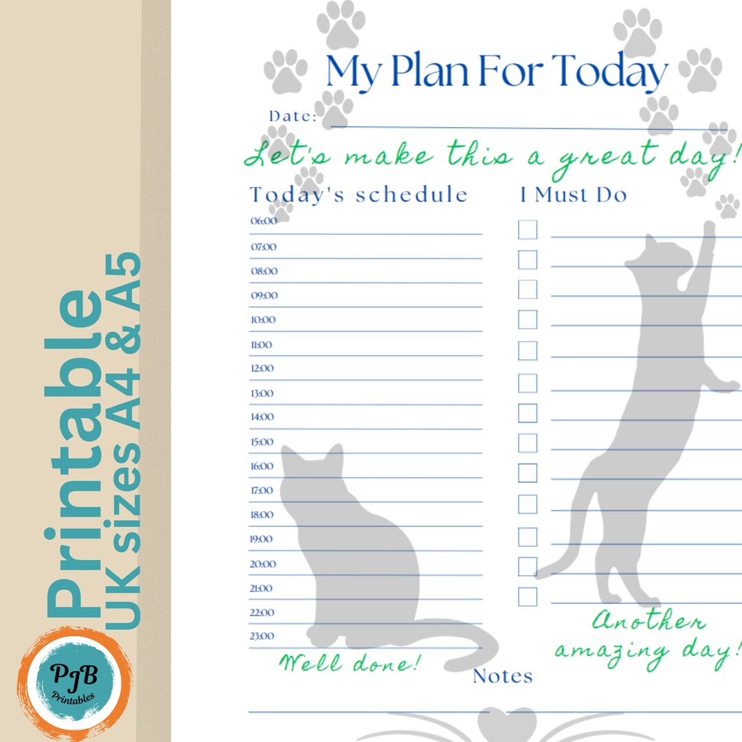 Daily Planner Printable, Daily Itinerary, Cat Themed, Cat Lovers ...