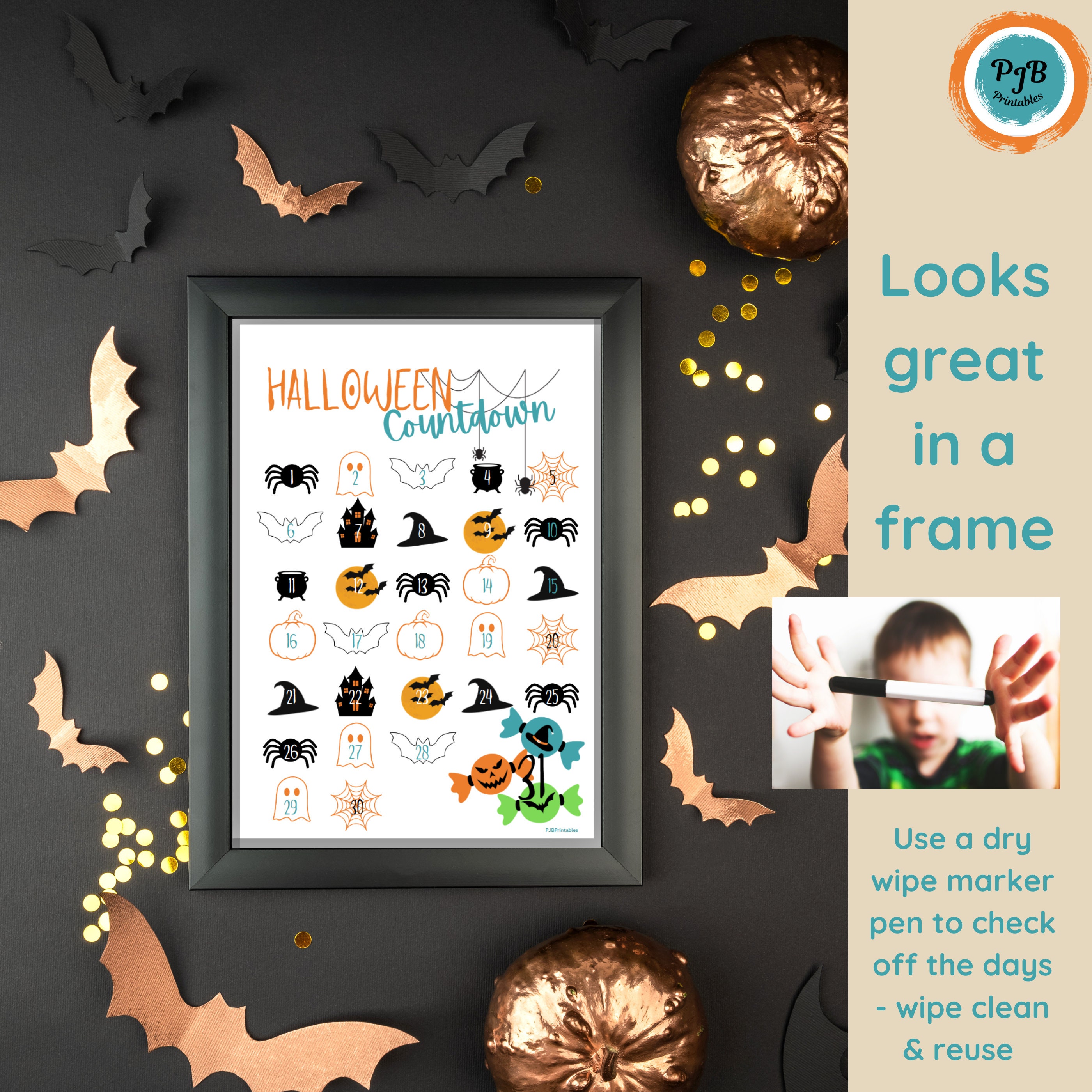 Halloween Countdown Printable Calendar October Halloween Digital ...