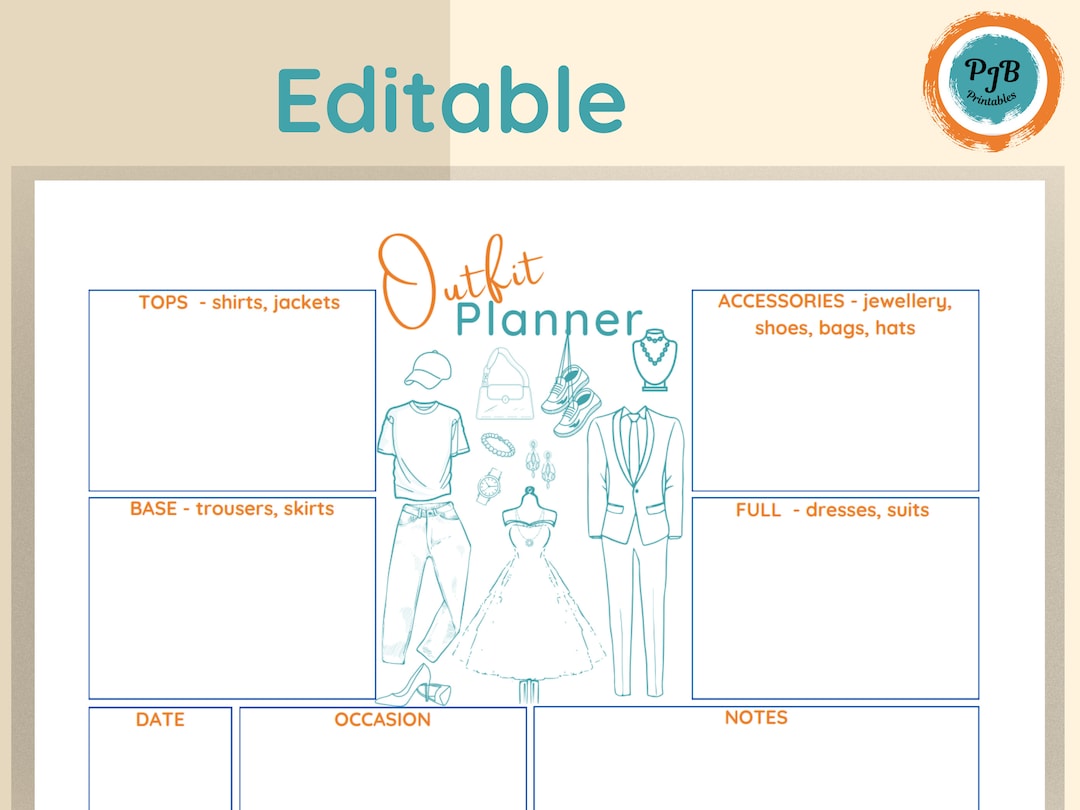 Outfit Planner Organizer Printable Clothing Organizer for Clothes and ...