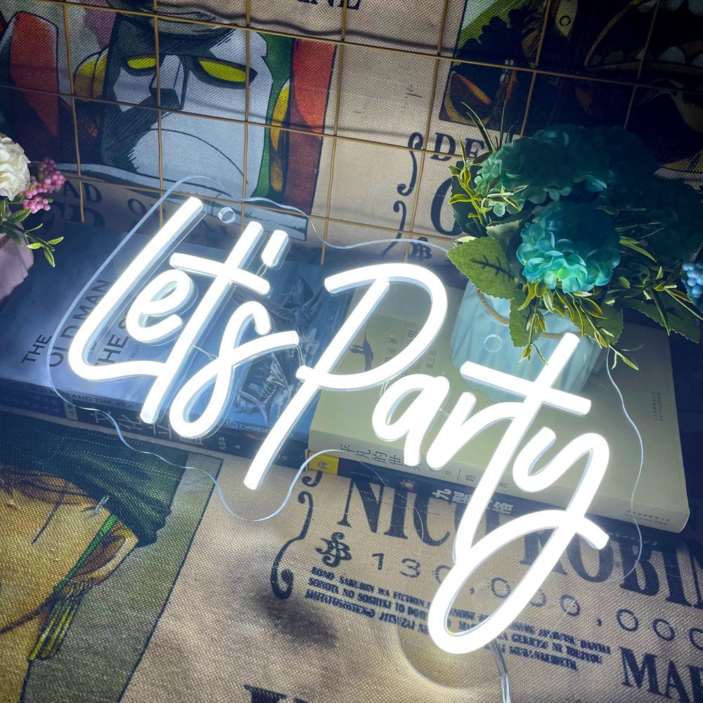 PINK Lets Party Neon Sign Party Decor, LED Neon Sign, Pool Party Sign ...