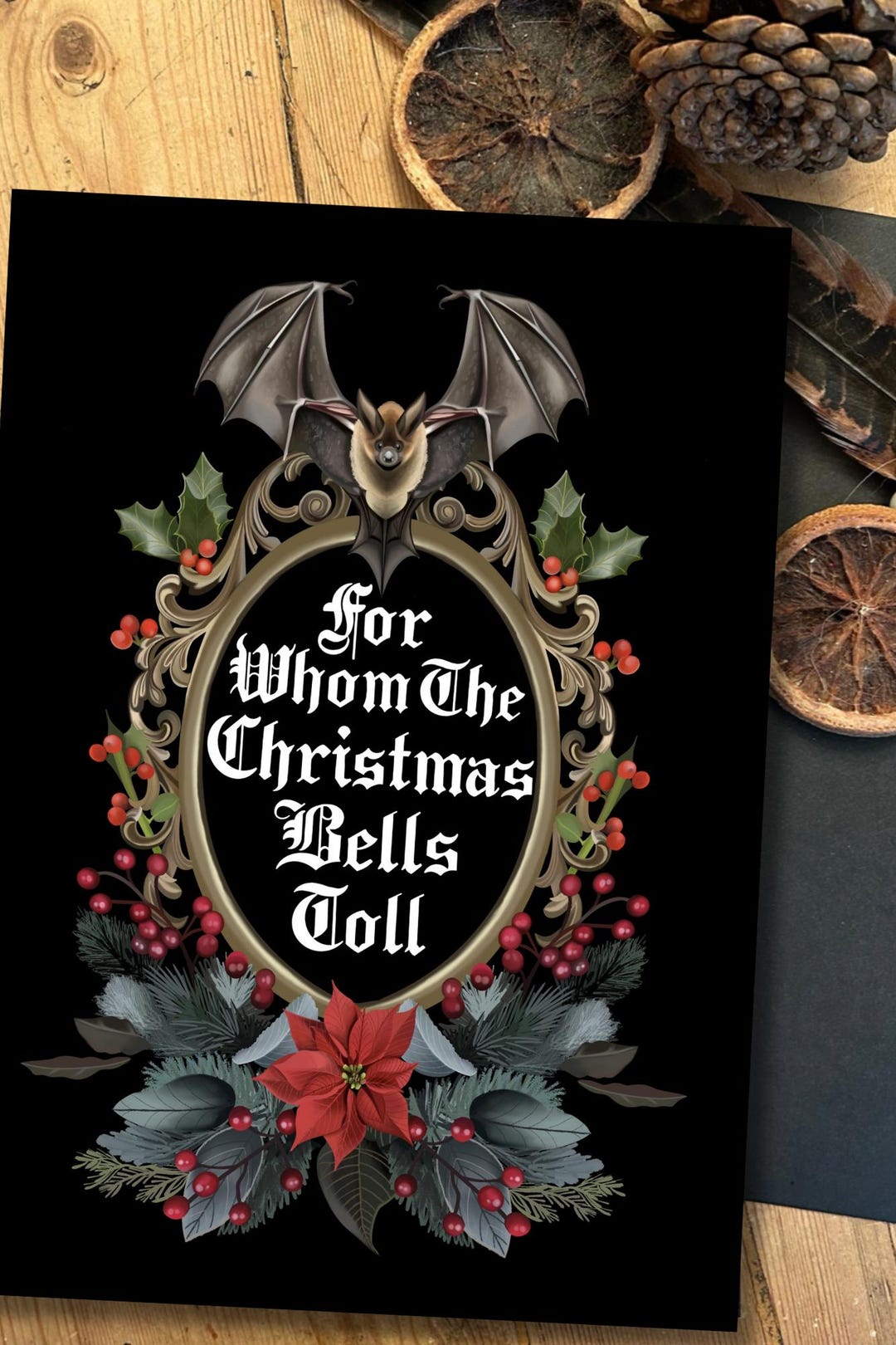 Heavy Metal Christmas Card: Gothic Wreath & Bat Design - Etsy