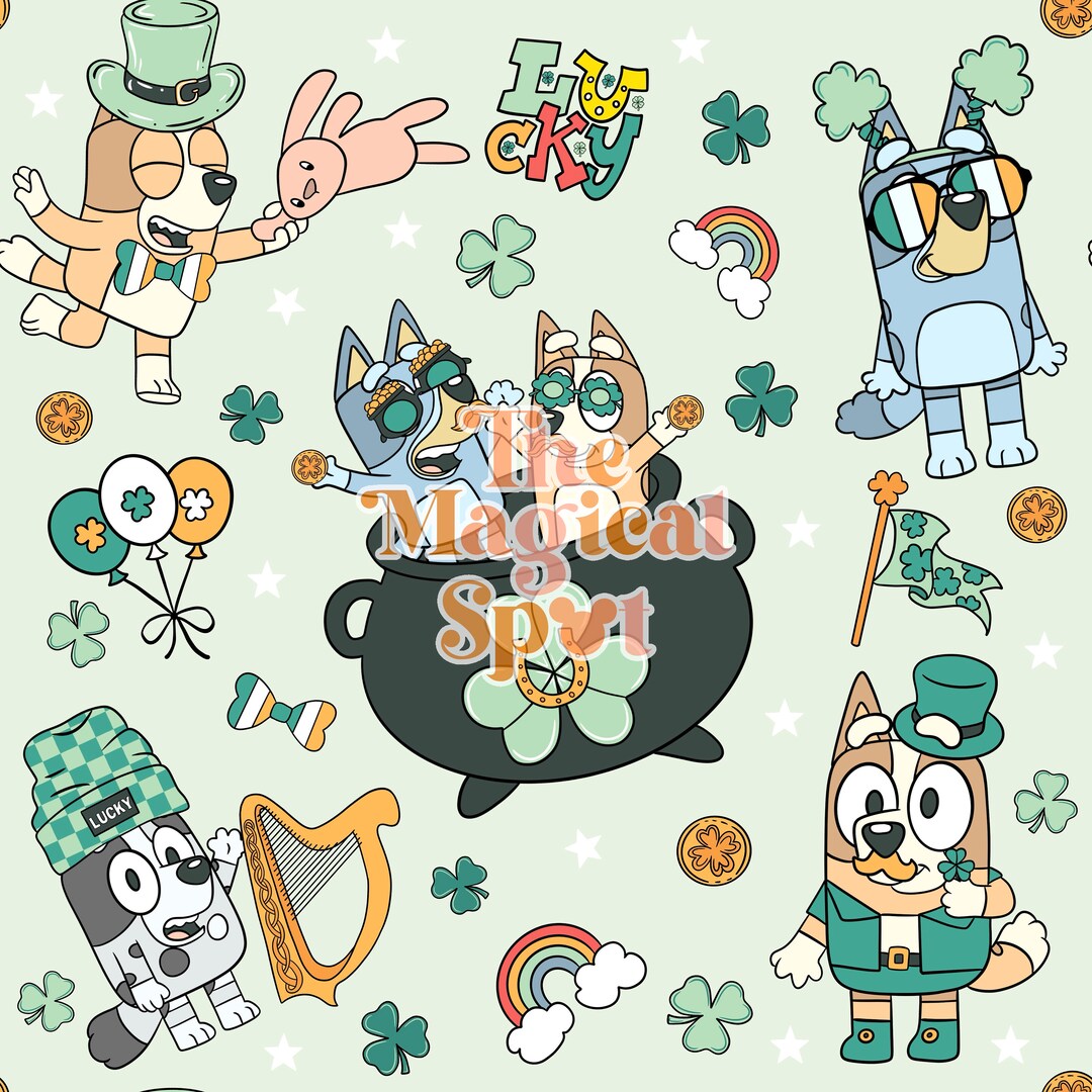 Blue Dog and Friends St Paddys Day Seamless Pattern, Blue Dog St ...