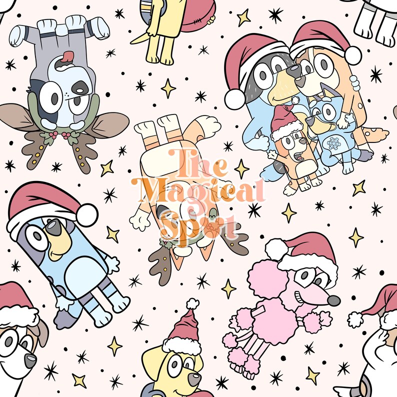 Blue Dog and Friends Seamless Pattern, Christmas Seamless File, Magical ...