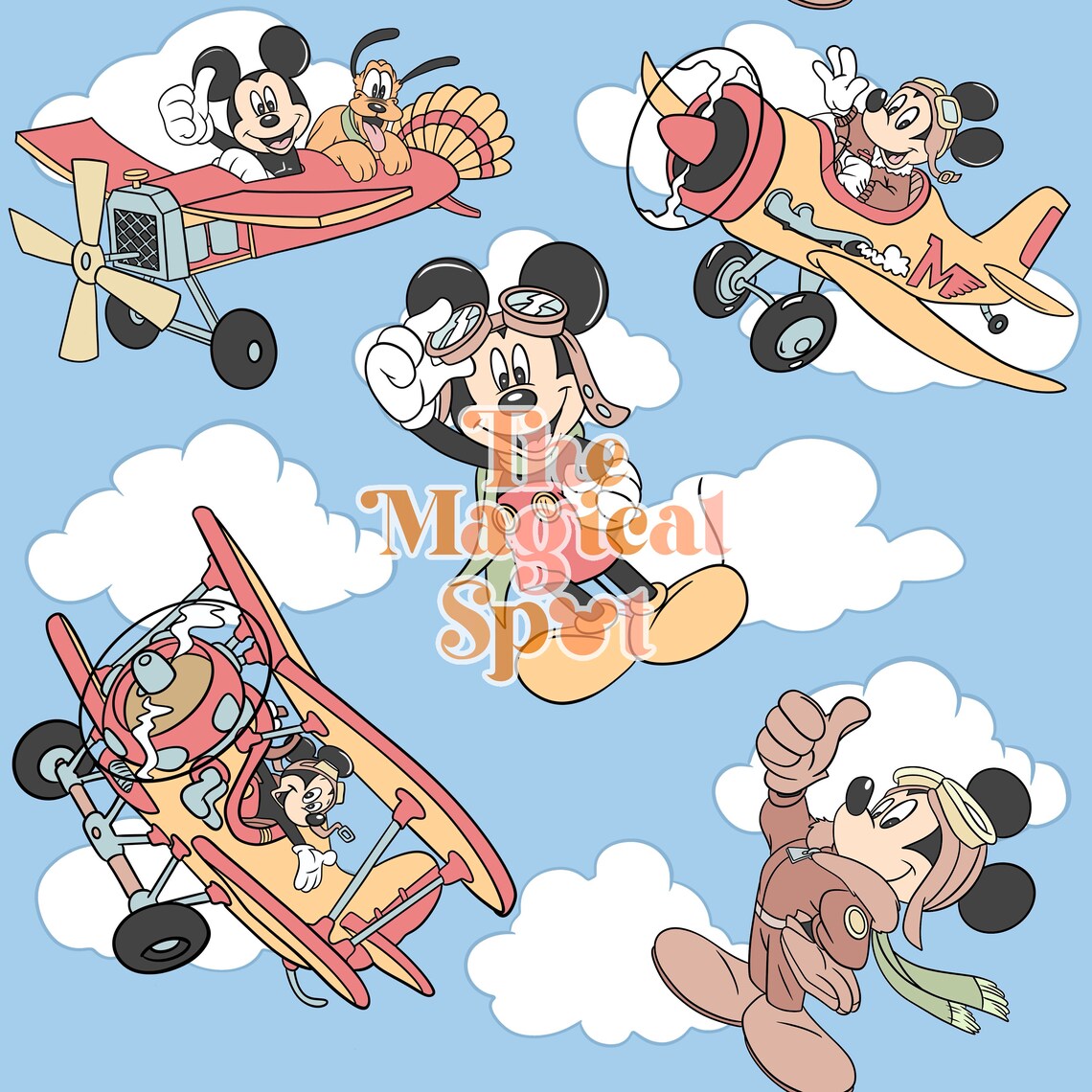 Lets Fly Seamless Pattern, Mouse Pilot Cartoon Seamless File, Seamless ...